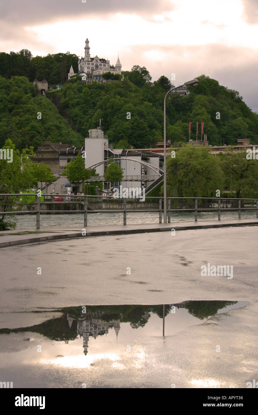 Reflected view of Castle Hotel Lucerne Switzerland Stock Photo - Alamy