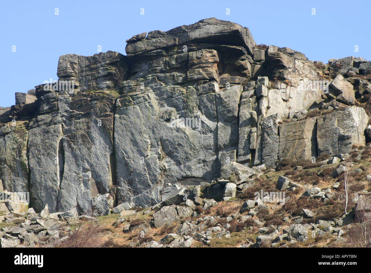 peak rock outcrop stone eroded peak district Stock Photo - Alamy