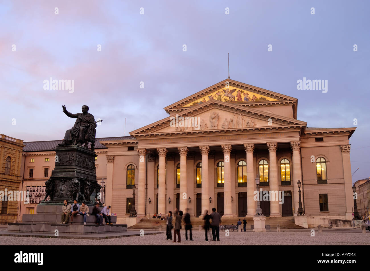 Max-Joseph-platz at night, with the statue of Bavarias first king Max I ...