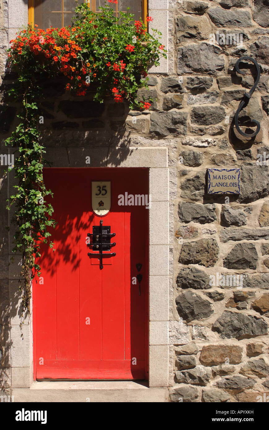 Canada, Quebec City, A red door of an old stone house Stock Photo - Alamy
