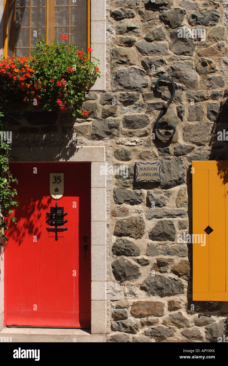 Canada, Quebec City, A red door of an old stone house Stock Photo - Alamy