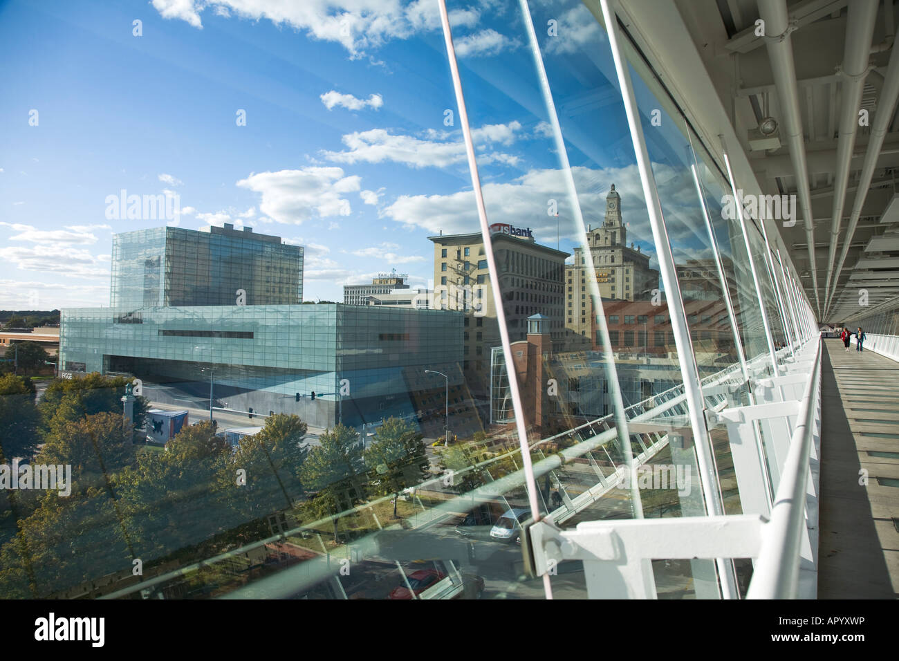 IOWA Davenport View of downtown from Skybridge elevated pedestrian ...