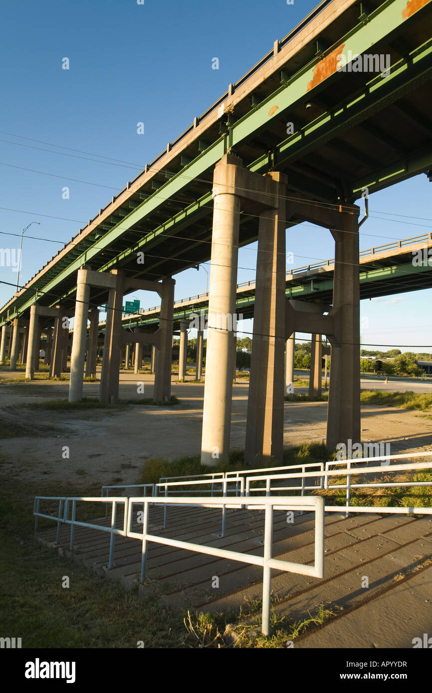 IOWA Bettendorf Stairway underneath interstate highway bridge Stock ...