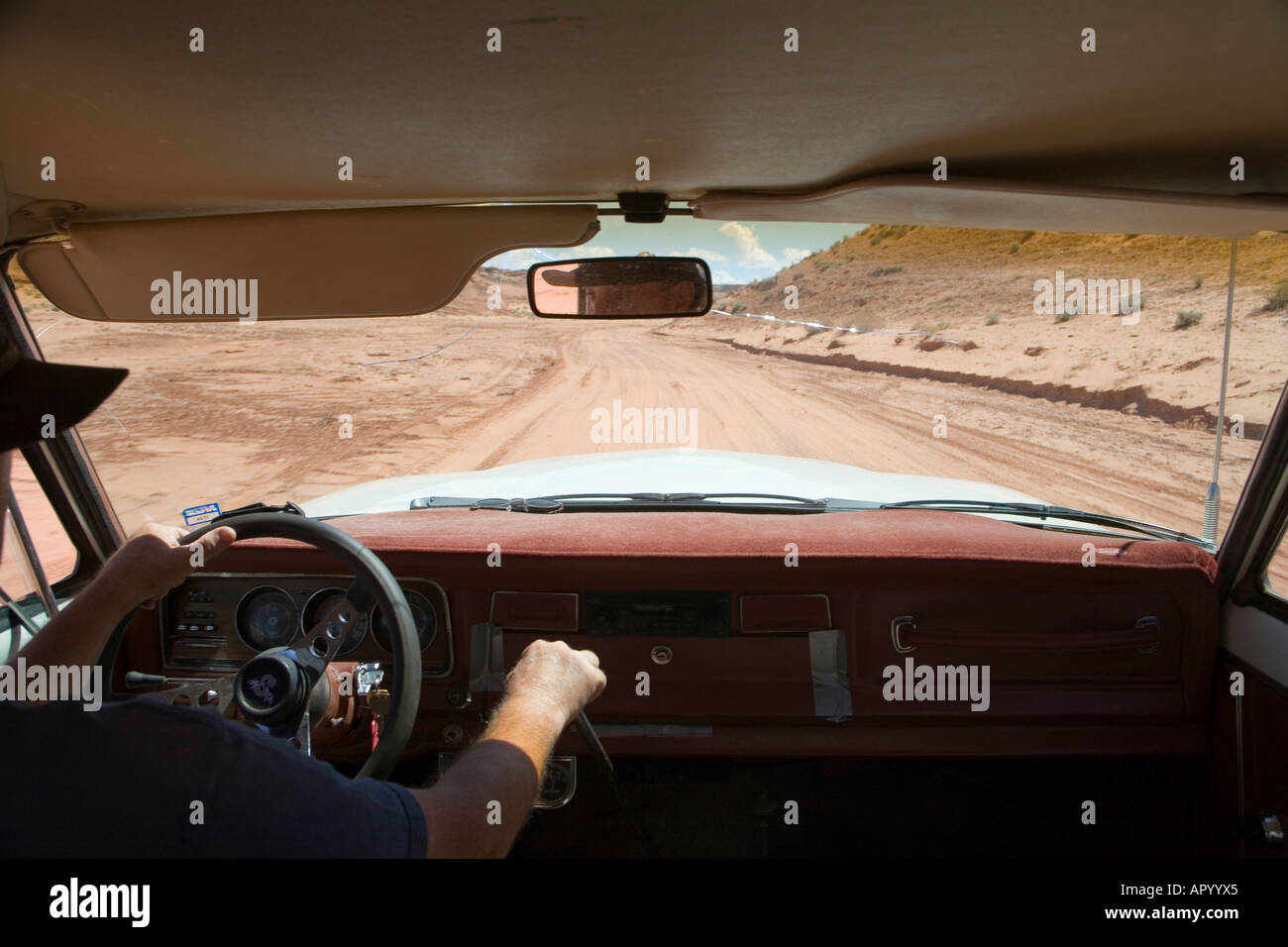 On the road with a jeep between Page (Arizona) and Antelope Canon ...