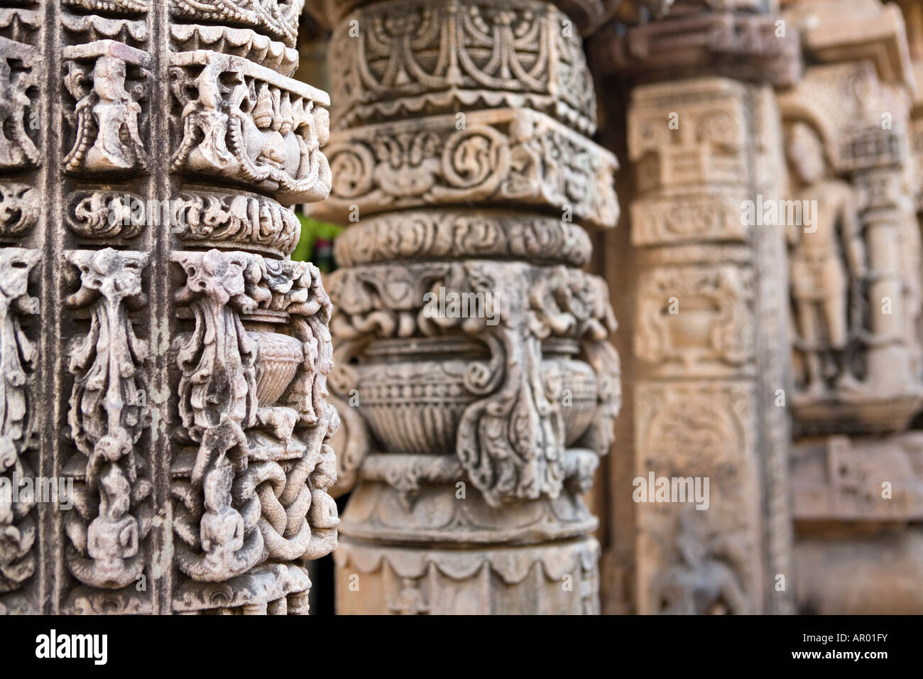 Columns on the Magar Mandir in the Rajasthan village of Nimaj Stock ...