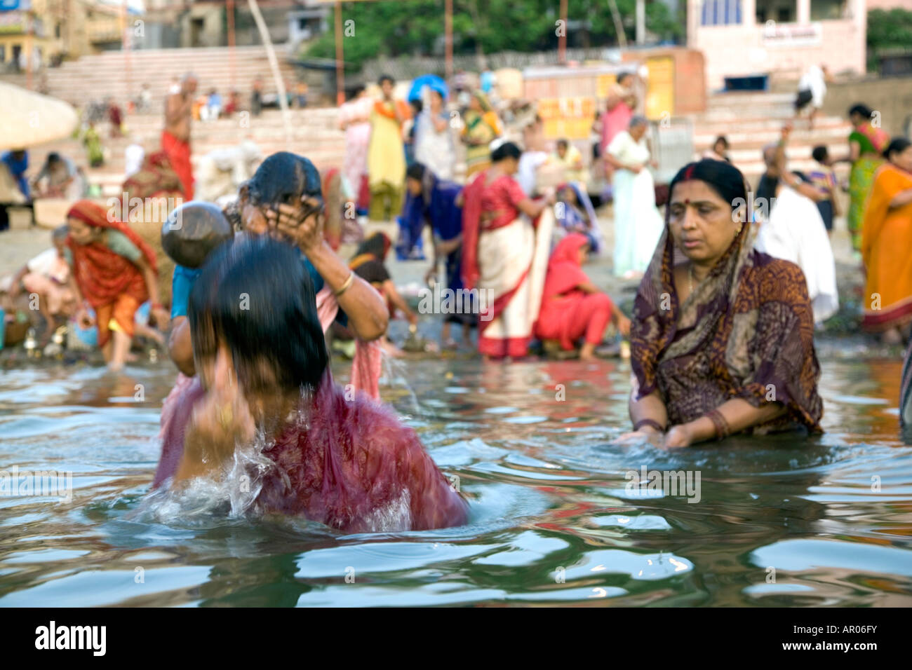 Ritual morning bath. Assi Ghat. Ganges river. Varanasi. India Stock ...
