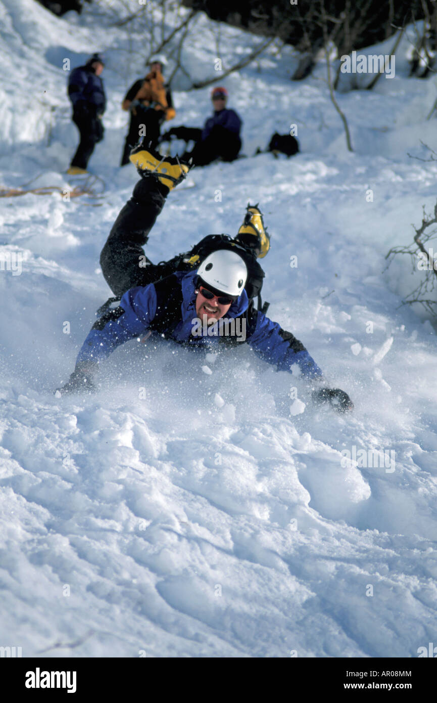 Man Slides Down Slope After Climb Keystone Canyon SC AK Winter Stock ...