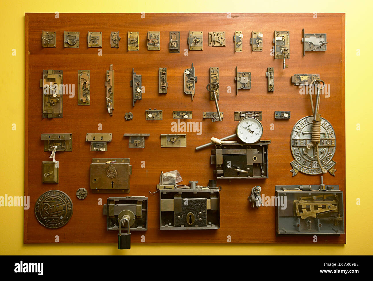 display of antique brass locks Stock Photo - Alamy