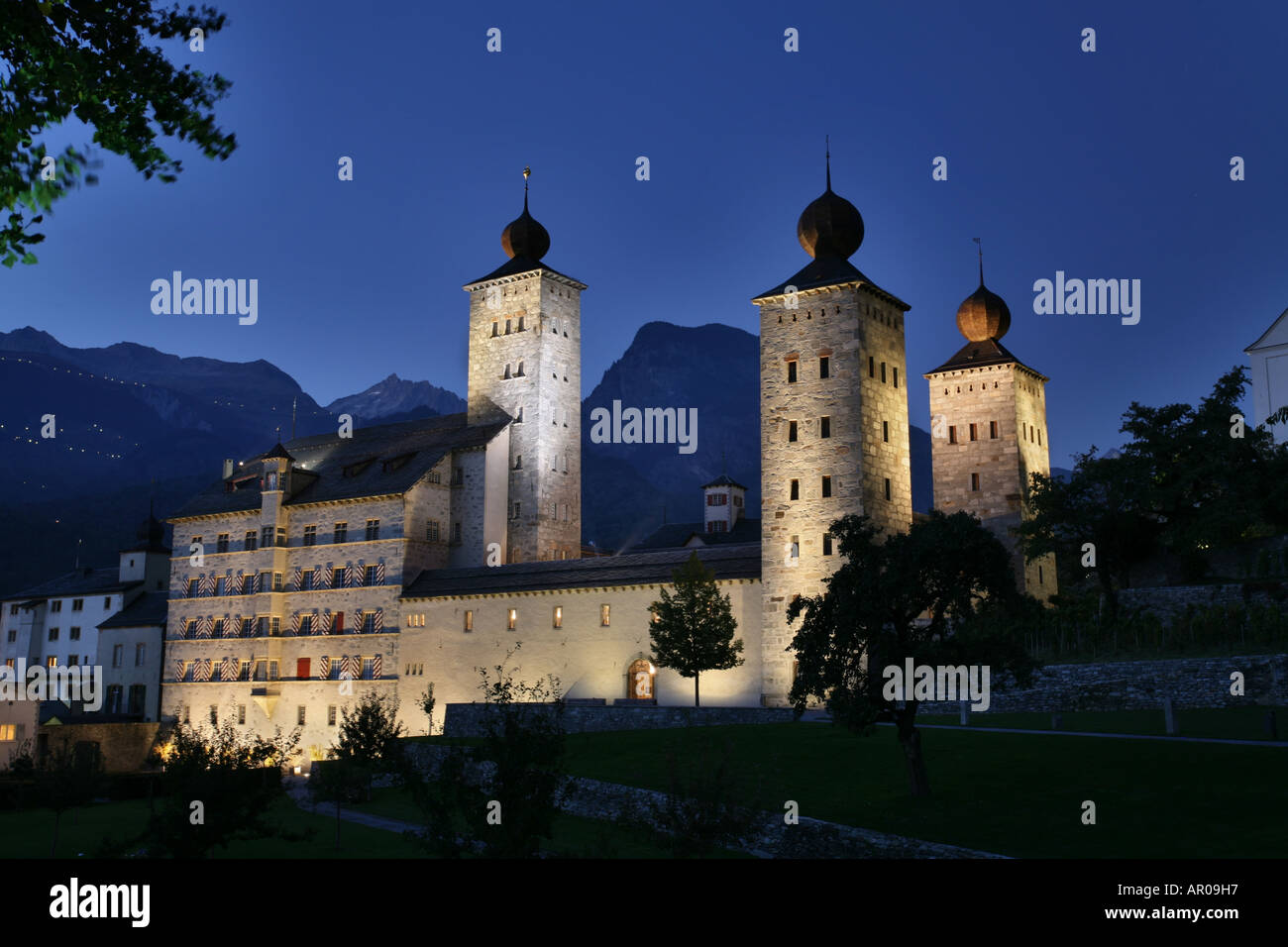Stockalper castle at dusk in Brig, Valais, Switzerland Stock Photo - Alamy