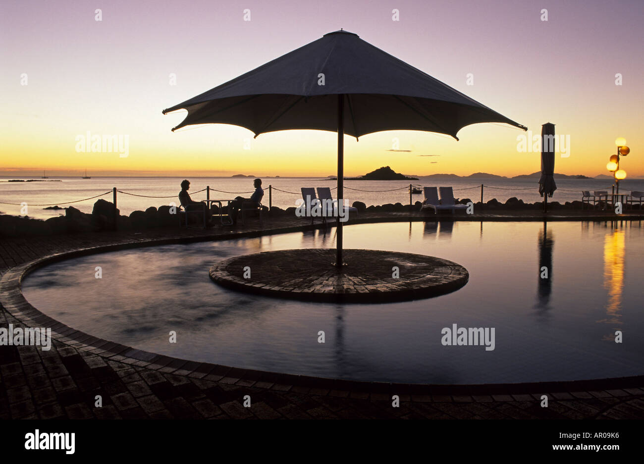 Sunset at pool, Brampton holiday Island resort, Brampton Island, Great ...