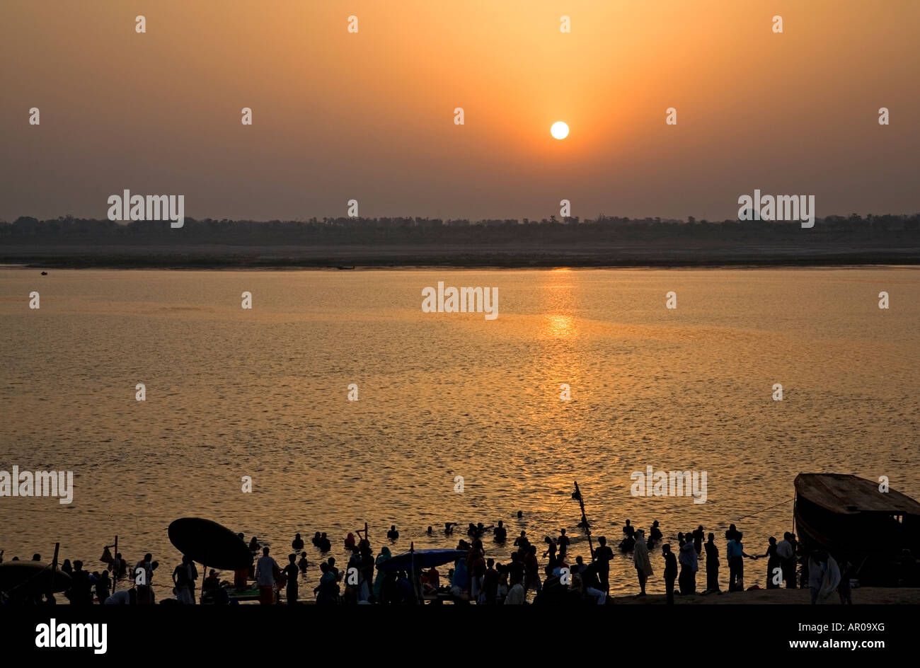 Sunrise at Assi Ghat. Ganges river. Varanasi. India Stock Photo - Alamy