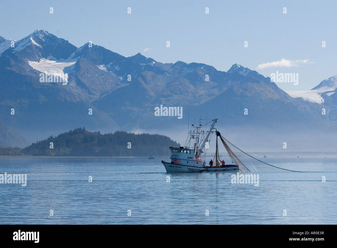 Commercial seiner fishing boat working in Port Valdez Prince William ...