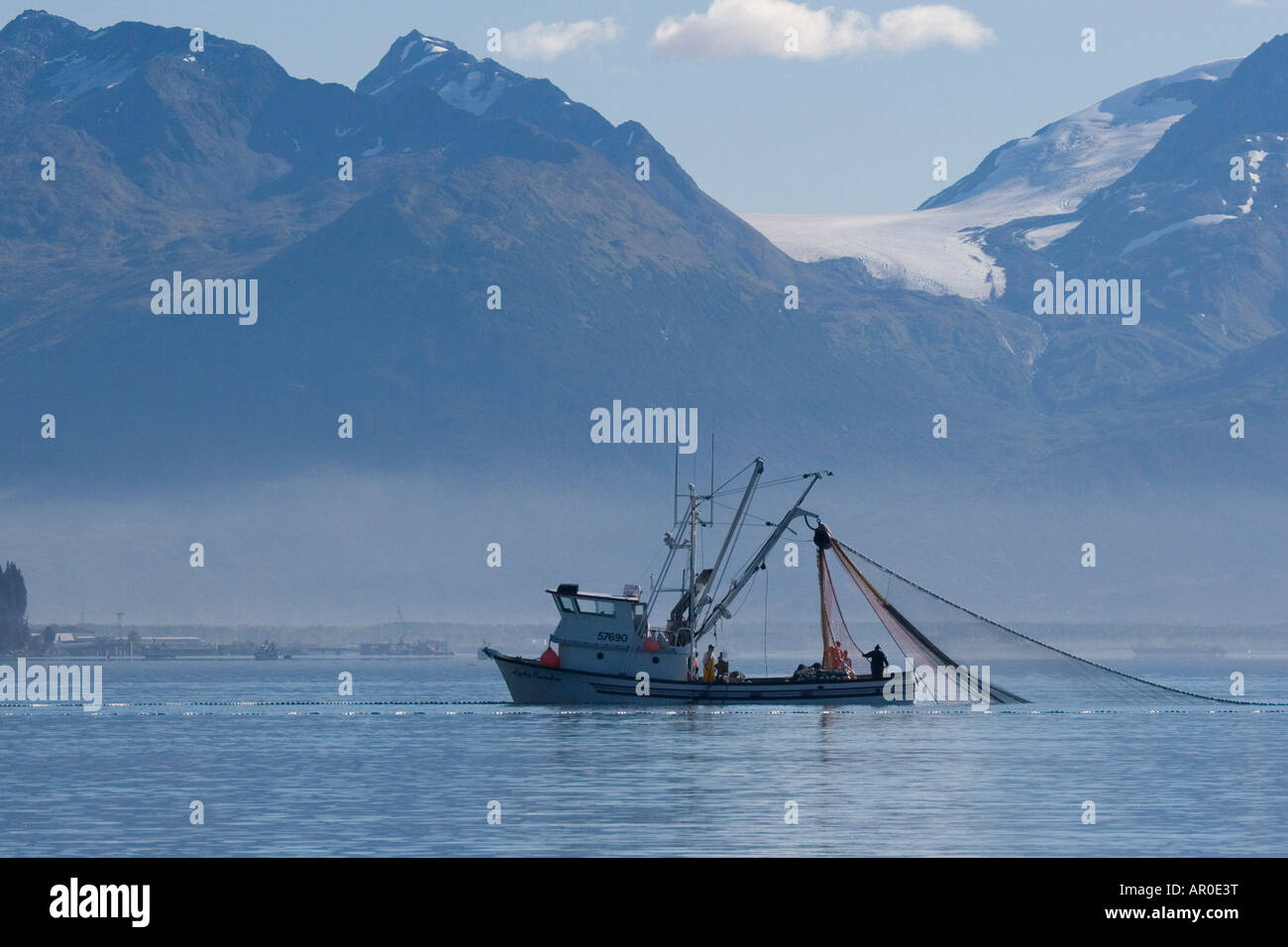 Commercial seiner fishing boat working in Port Valdez Prince William ...