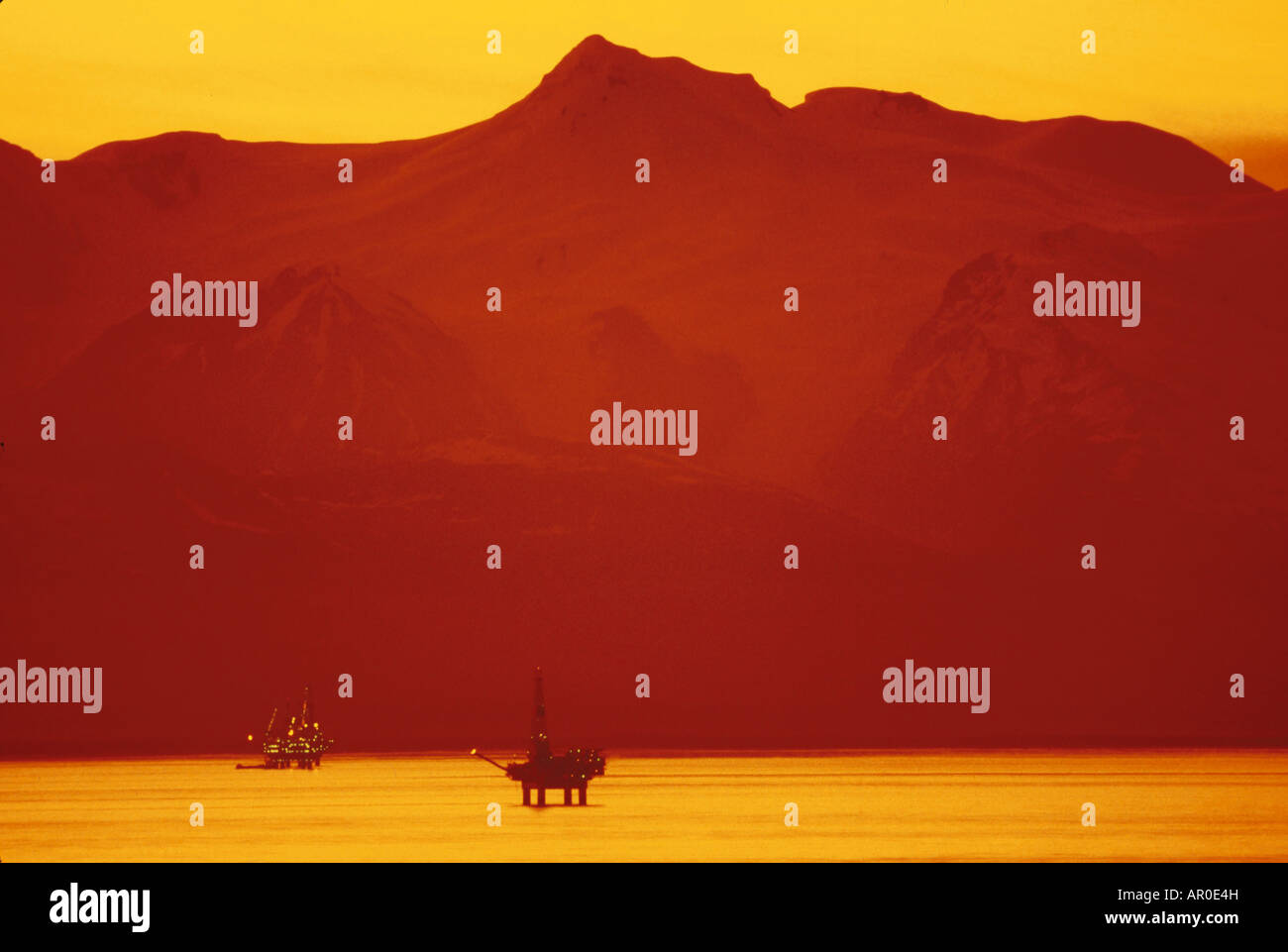 Unocal Oil Rig Platform AK Range Cook Inlet SC AK Anchorage summer ...