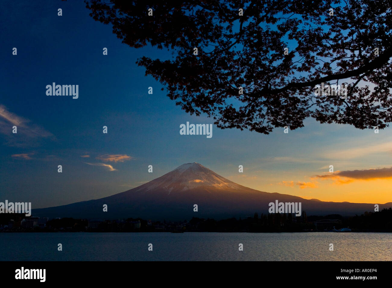 Mt Fuji at sunset viewed from Kawaguchi Ko Japan Stock Photo - Alamy