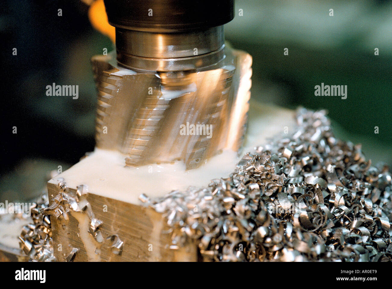 Metal machining. Milling head cutting the surface of a workpiece Stock ...