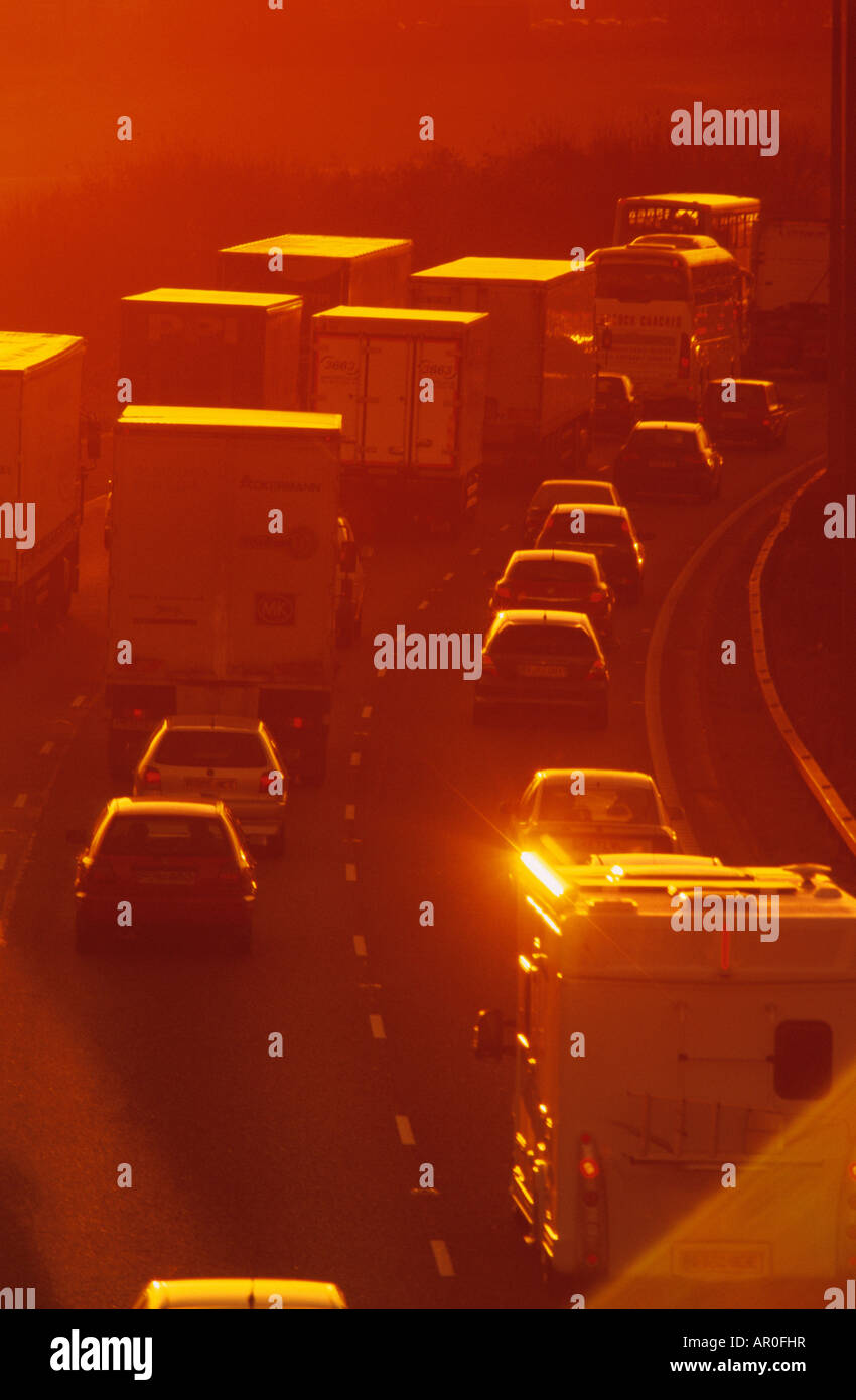 traffic jam on the M62 motorway at sunset Leeds Yorkshire UK Stock ...