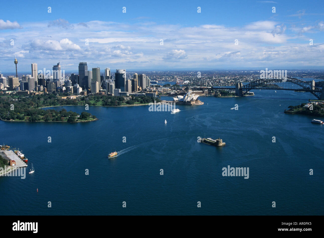 Aerial view of Sydney Harbour and Harbour Bridge, Sydney, Sydney ...