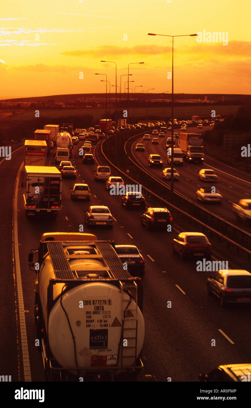 traffic jam on the M62 motorway at sunset Leeds Yorkshire UK Stock ...