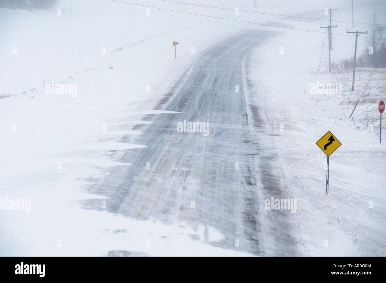 Icy road winter storm Minnesota winter scenic Stock Photo - Alamy