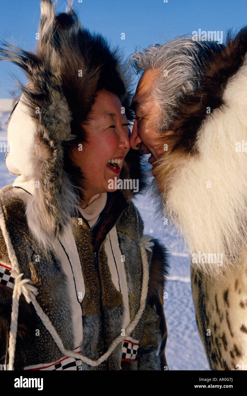 Inupiat Eskimo Man & Woman Rubbing Noses Nome AK Winter Stock Photo ...