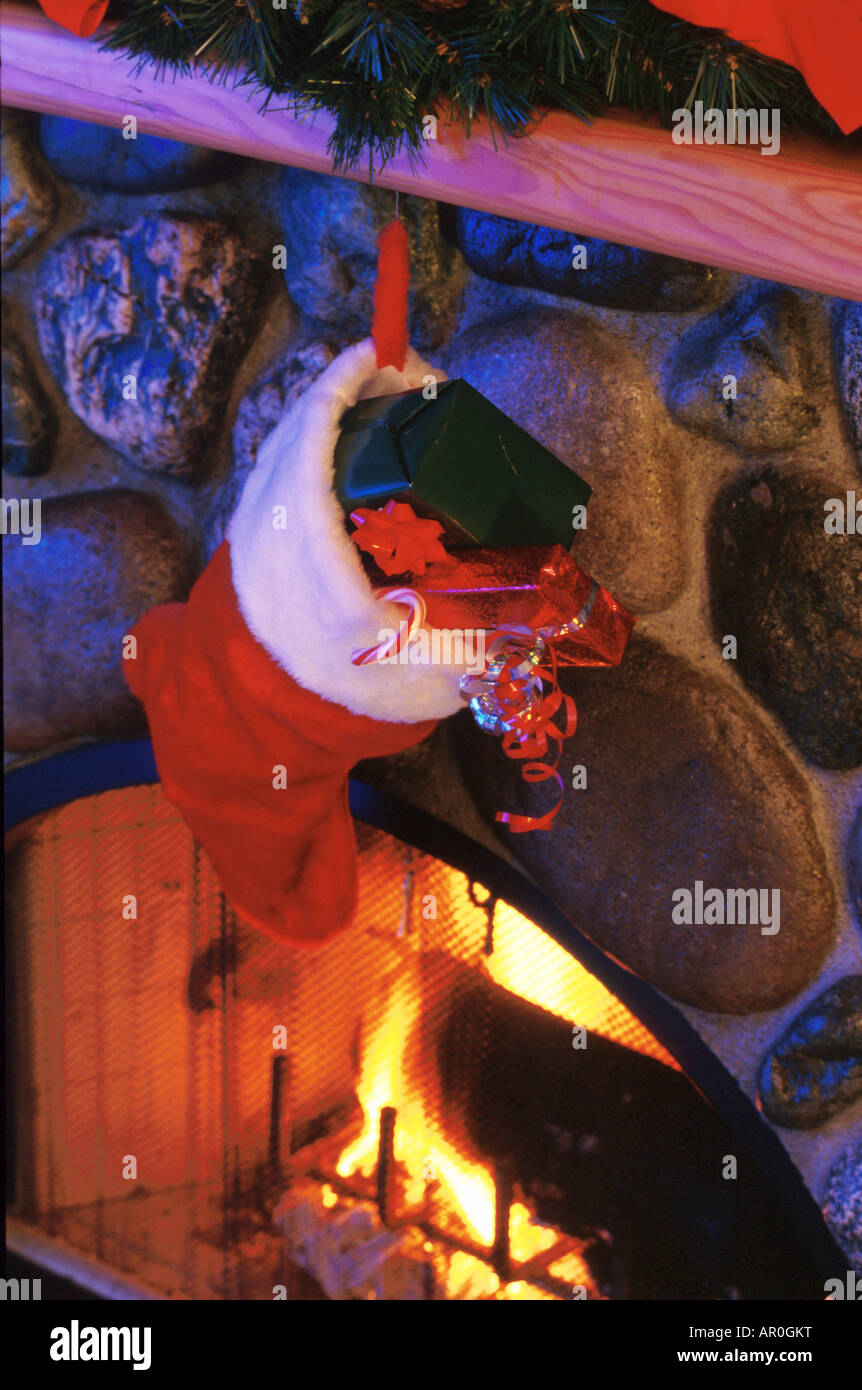 Christmas stocking hanging by fireplace hi-res stock photography and ...