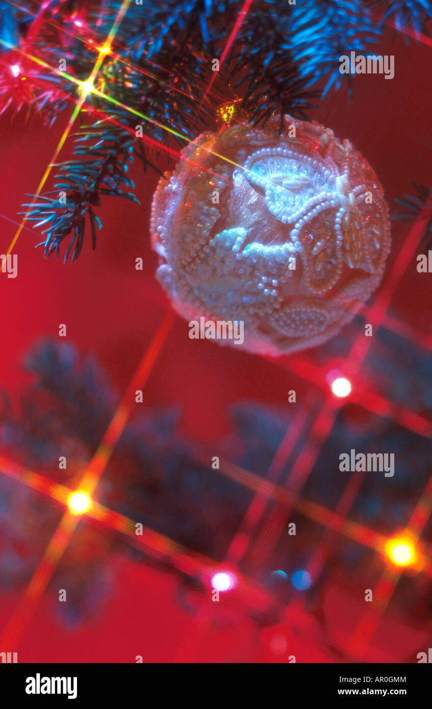 Close Up of Christmas Ornament W/ Christmas Lights Stock Photo - Alamy