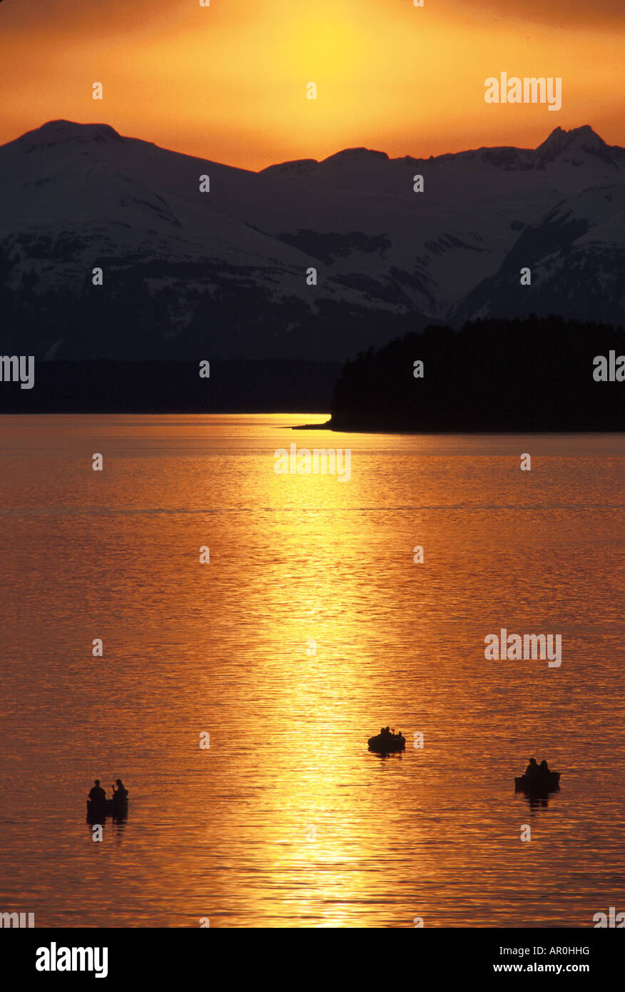 Sunset sport fishing for King Salmon Southeast AK summer scenic Stock ...