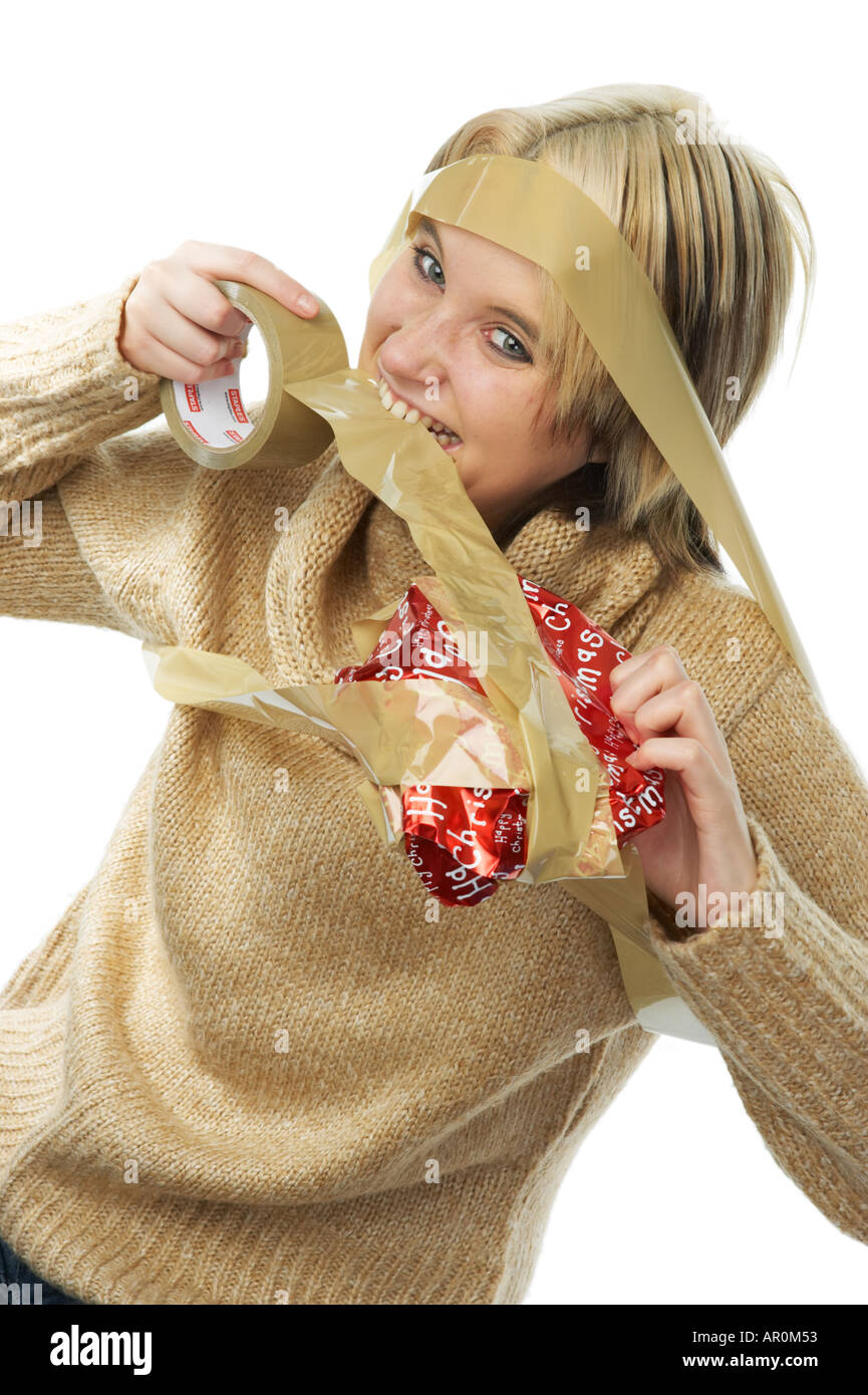 Wrapping christmas presents badly Stock Photo - Alamy