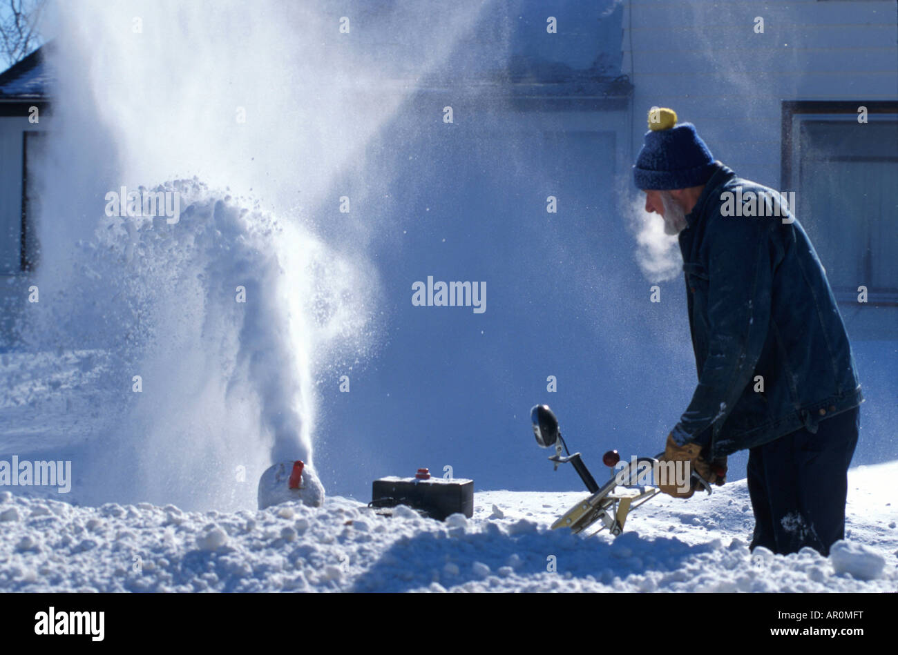 Minnesota Man Snowblowing Snow Winter Storm Face Determined Stock Photo ...