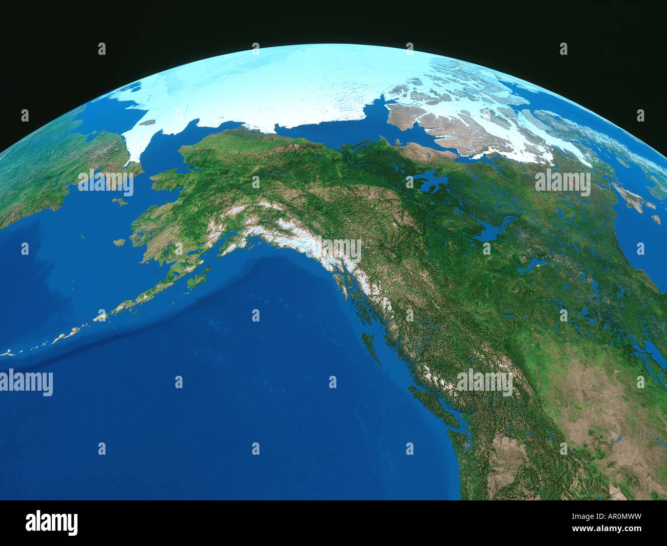 Map of Alaska & the Arctic with Curvature of the Earth/nDigital Image ...