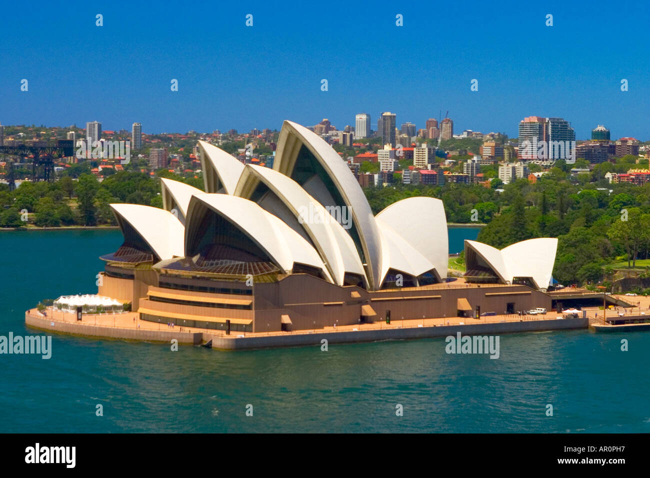 Sydney Opera House on Sydney Harbour viewed from the harbour bridge New ...
