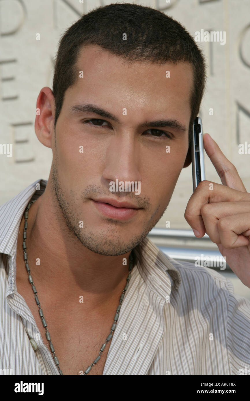 man on the cell phone mobile outside Stock Photo - Alamy