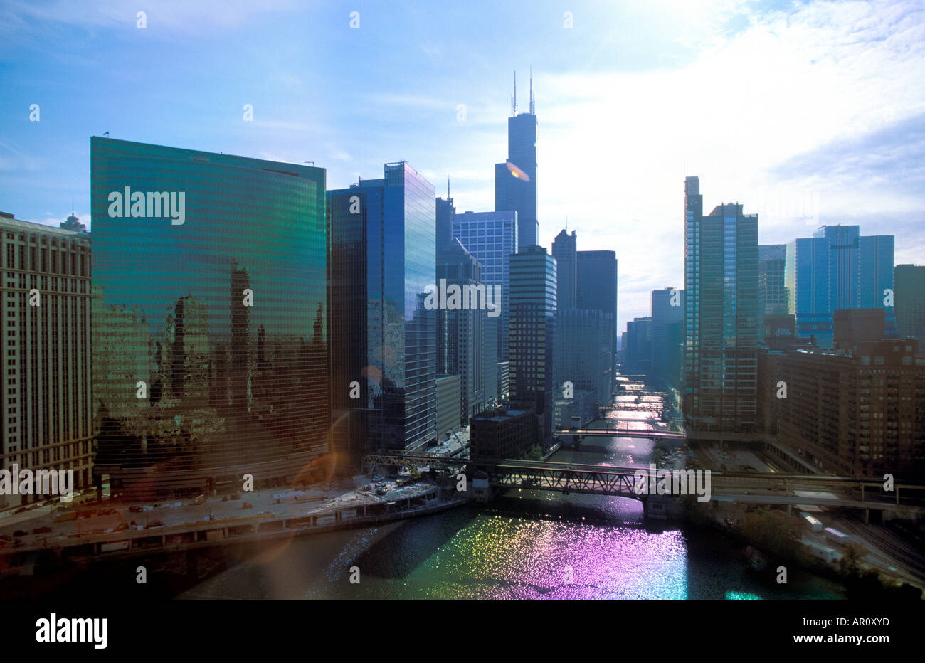 Chicago River and the 333 W Wacker Building in downtown Chicago - USA ...