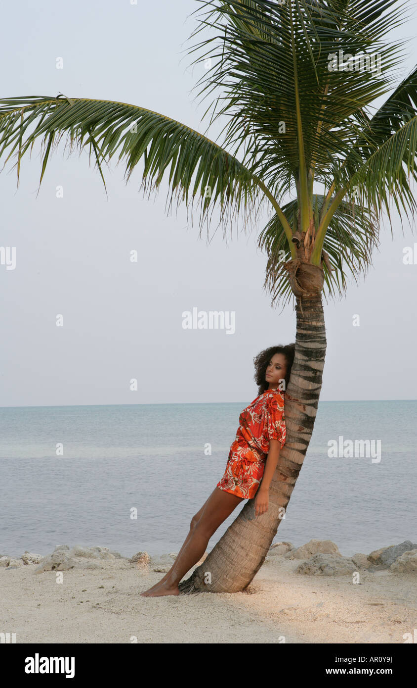 Young woman against palm tree hi-res stock photography and images - Alamy