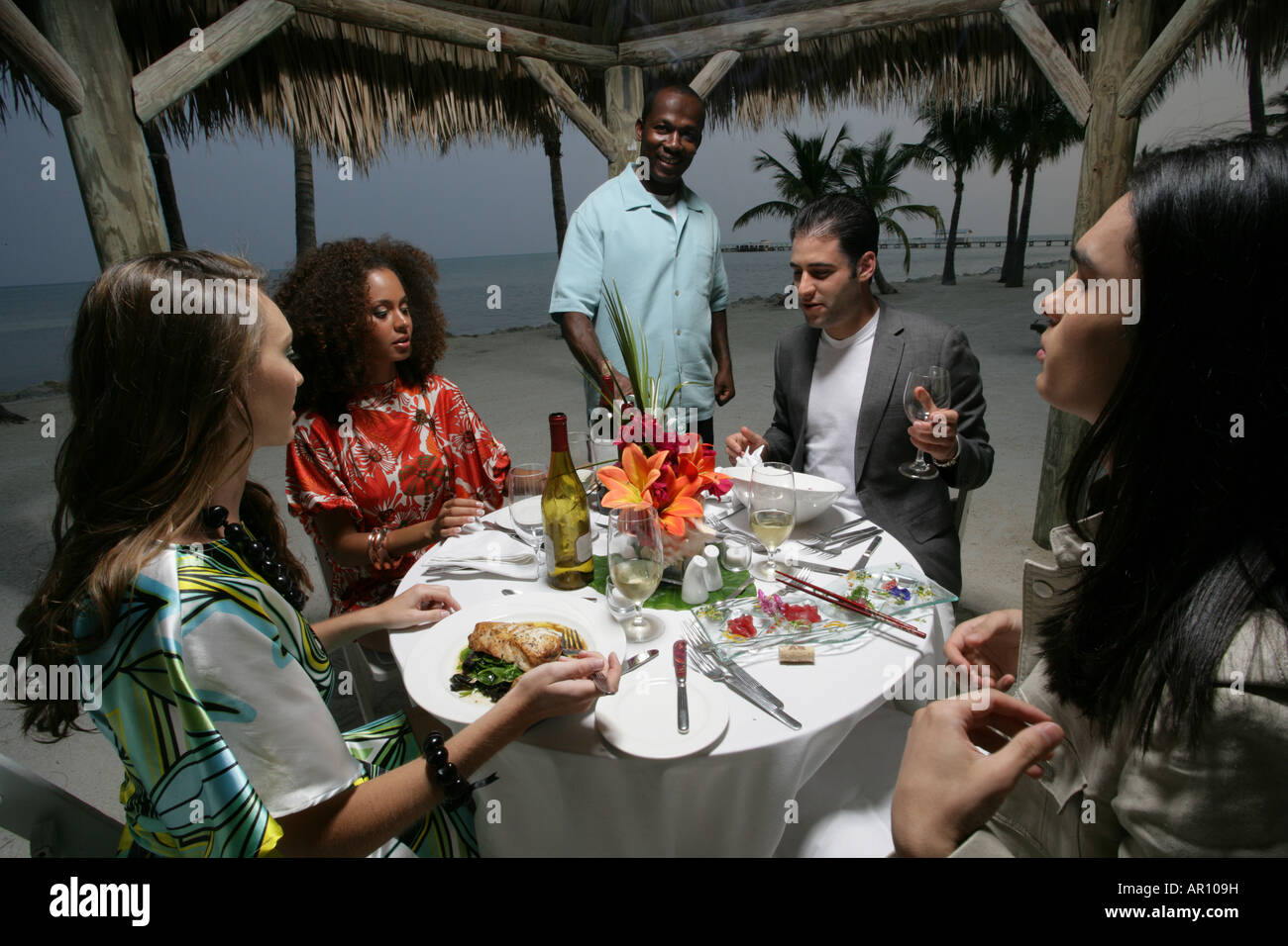 Friends having dinner at beach Stock Photo - Alamy