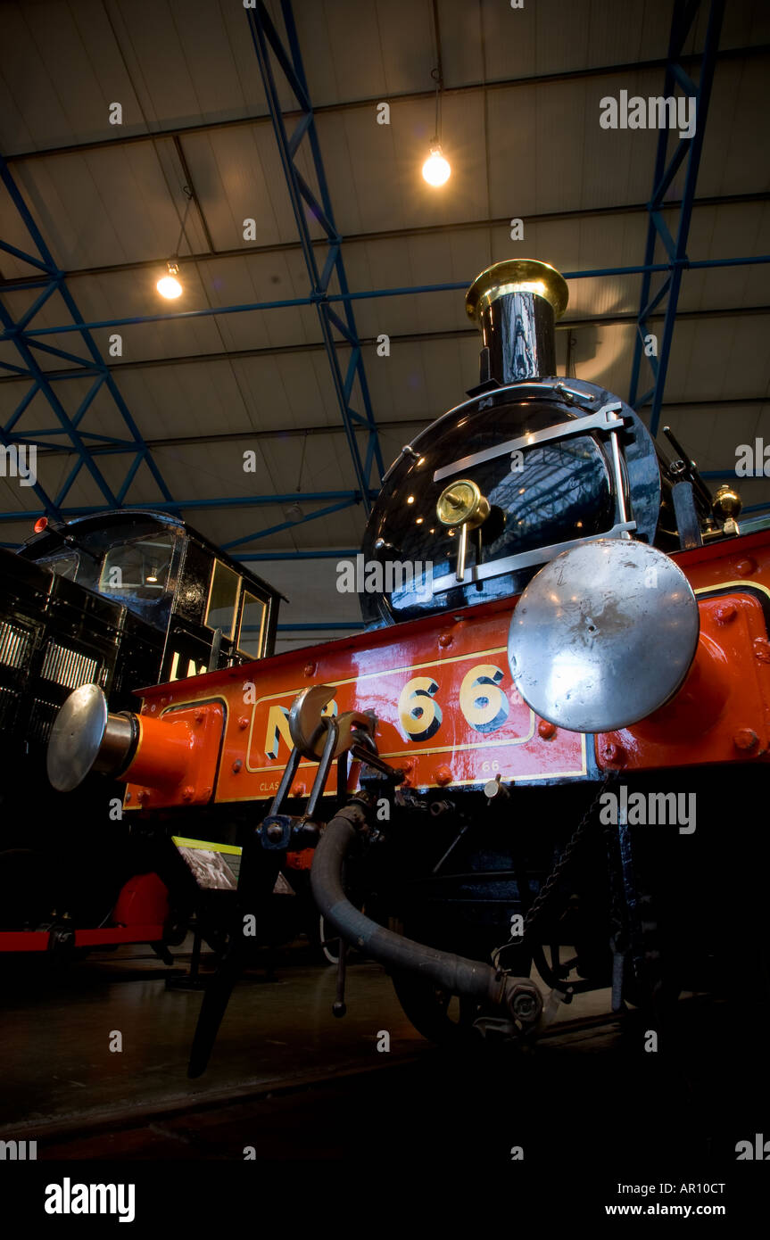 Front view of a steam train shot from a low angle with buffers in the ...