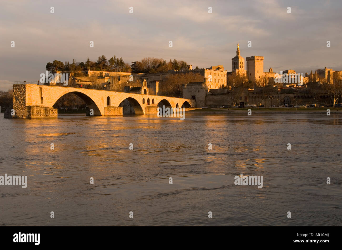 Avignon, France. The old walled city on the banks of the river Rhone ...