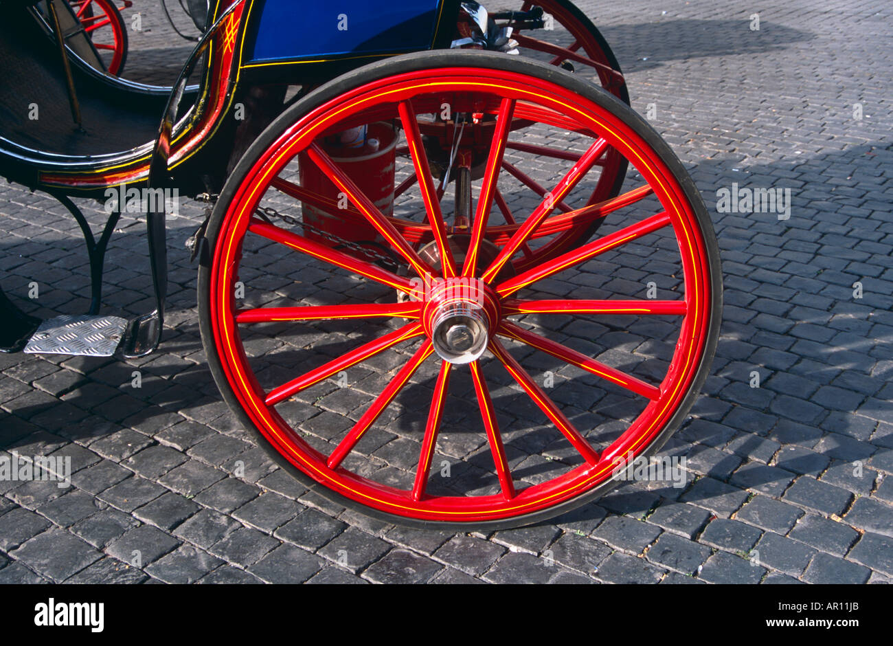 Red brightly painted wheel of horsedrawn carriage, Rome, Italy Stock ...
