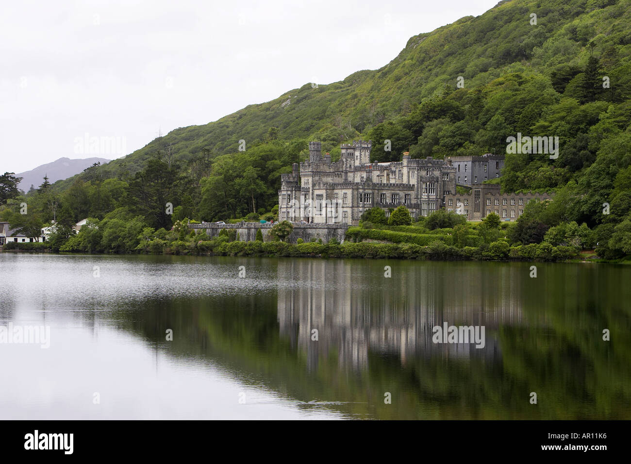 Kylemore Abbey reflected in the lake Connemara County Galway Republic ...