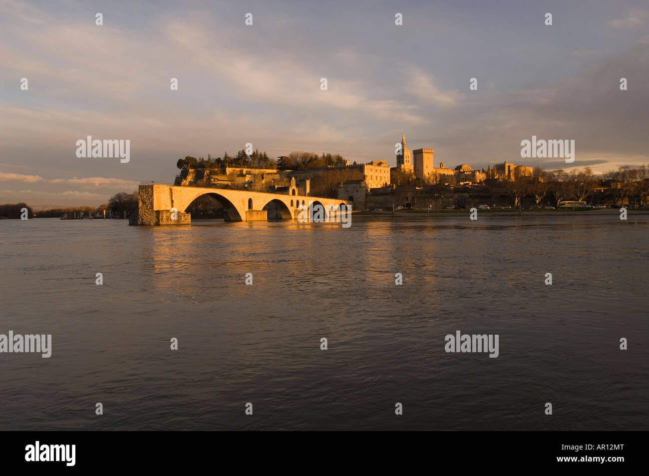 Avignon, France. The old walled city on the banks of the river Rhone ...