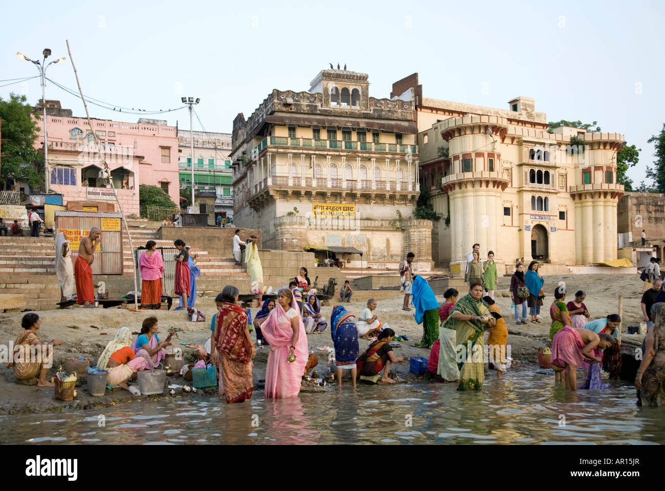 Ritual morning bath. Assi Ghat. Ganges river. Varanasi. India Stock ...