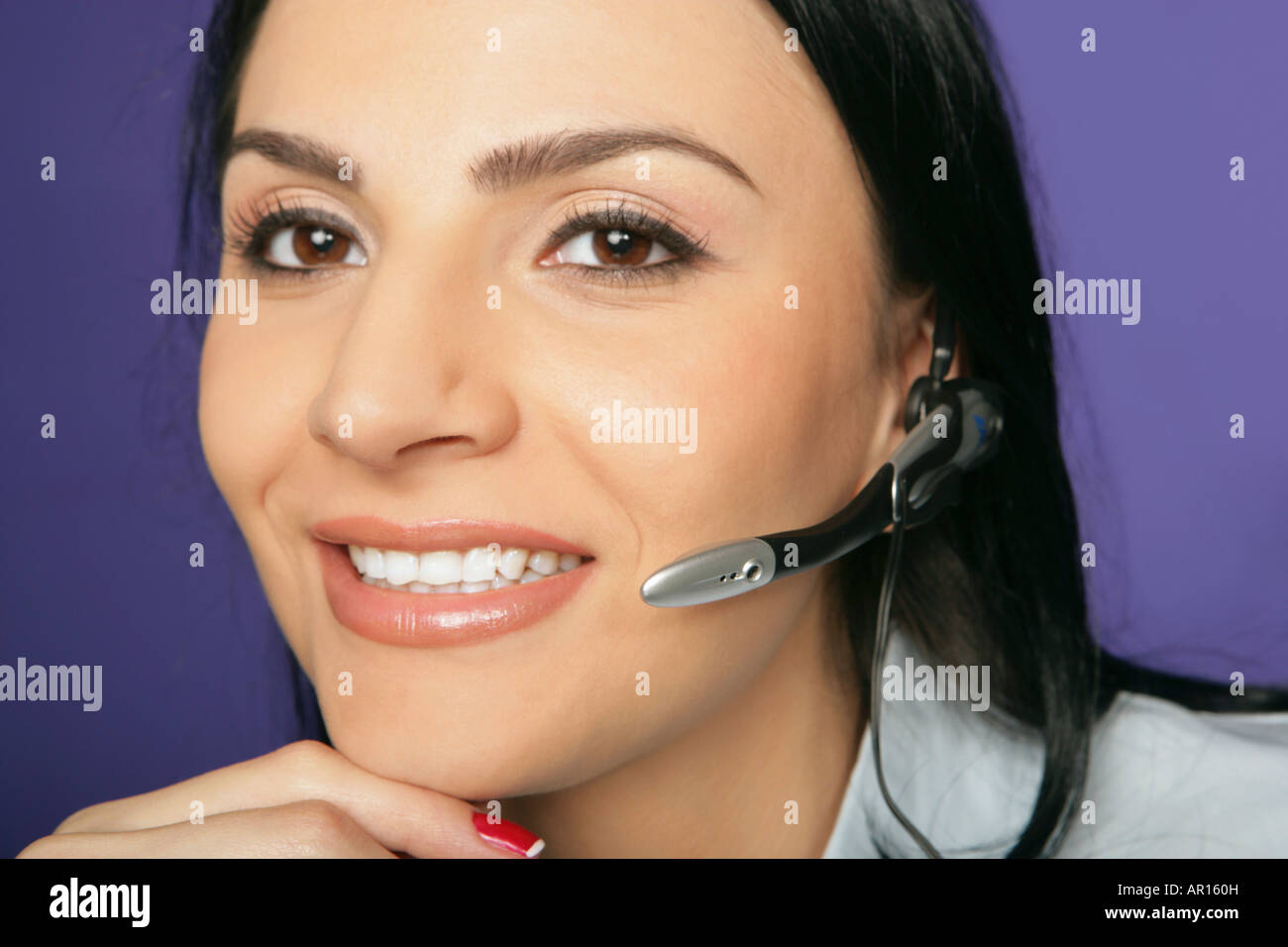 Lady with a headset Stock Photo - Alamy