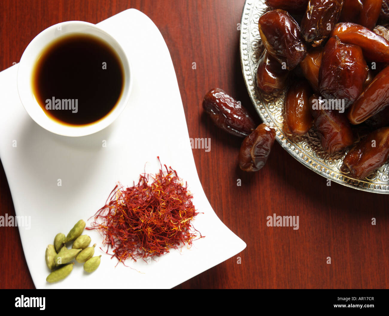Cup of coffee, Safron & cardamon - ingredients of arabic coffee with ...