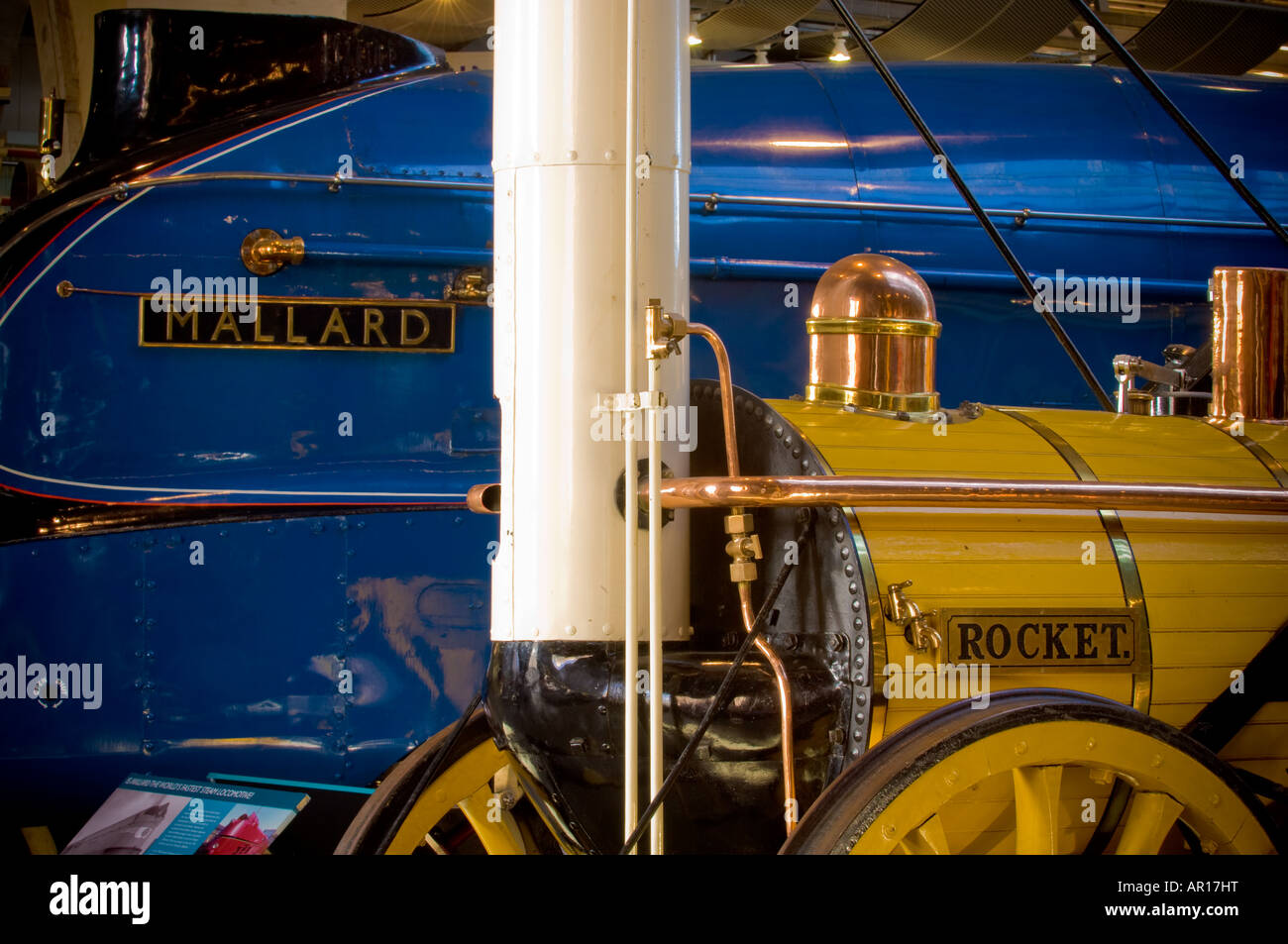 Closeup of the white funnel and boiler of Stephenson's Rocket in front ...