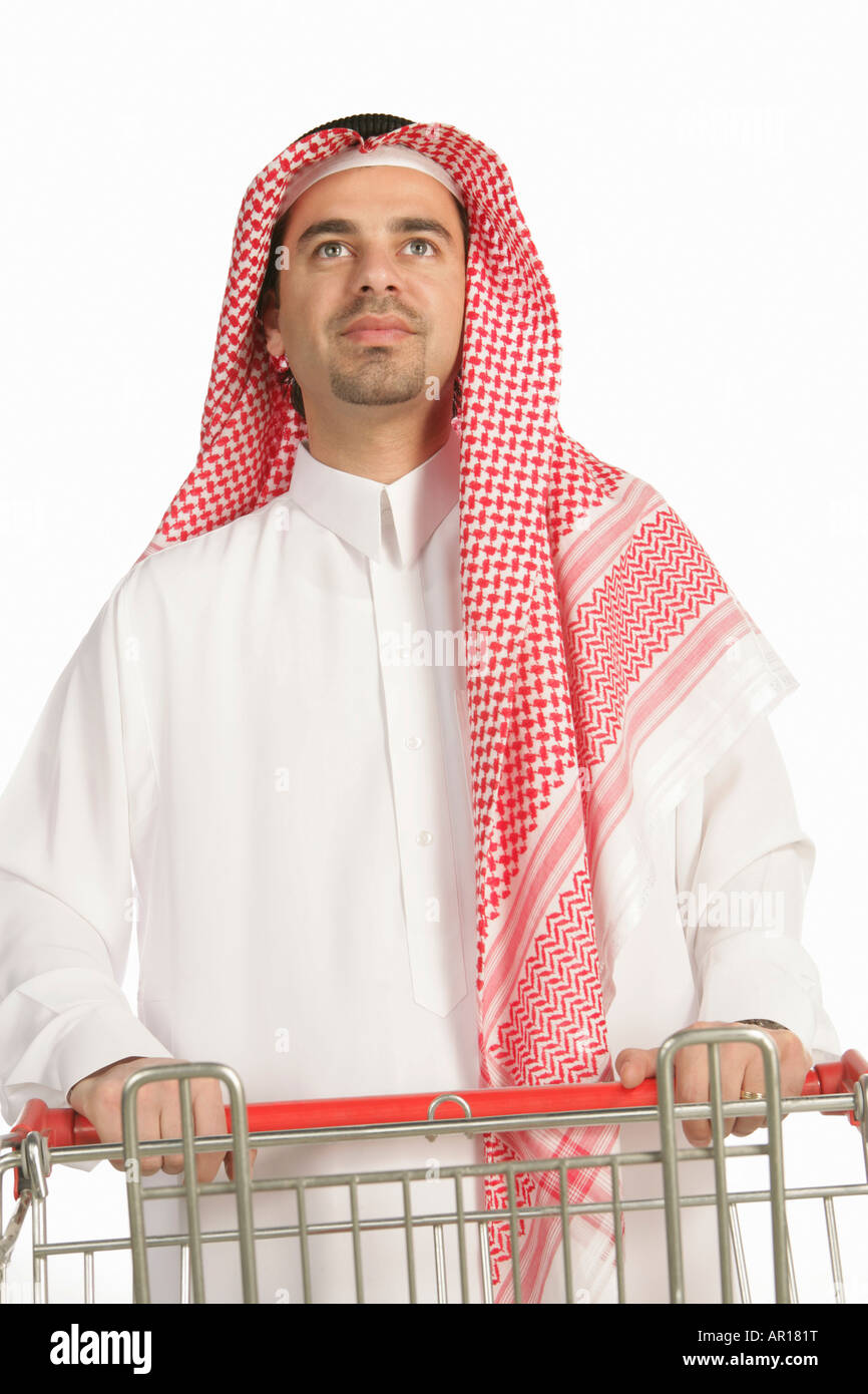 Arab Man with a shopping cart Stock Photo - Alamy