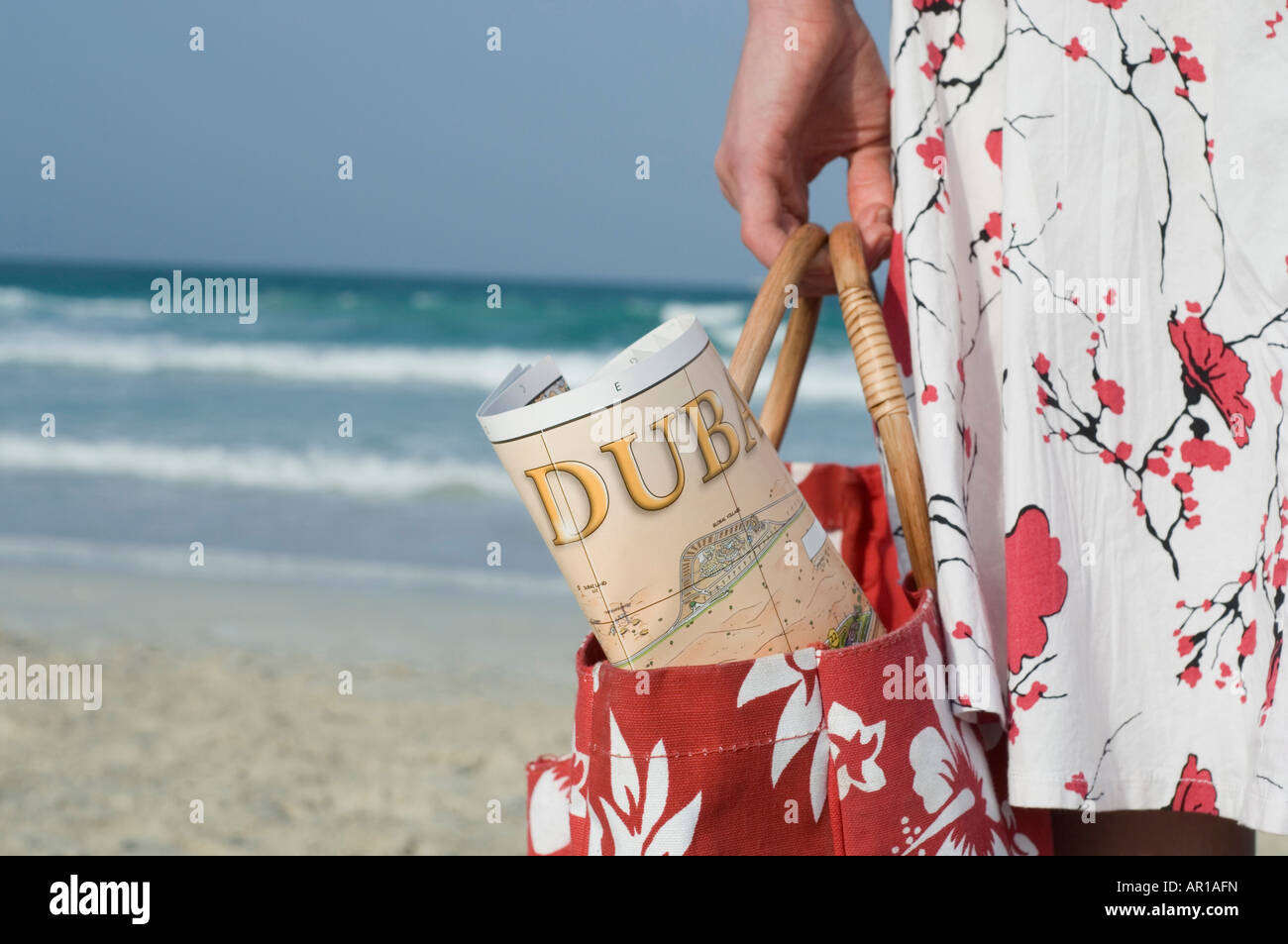 Close-up of Dubai map in hand bag, Dubai, United Arab Emirates Stock ...