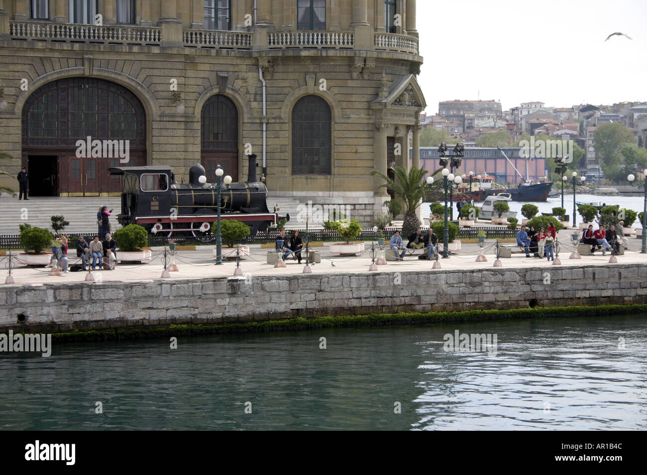 view from Bosphorus to embankment in Istanbul with an engine Stock ...