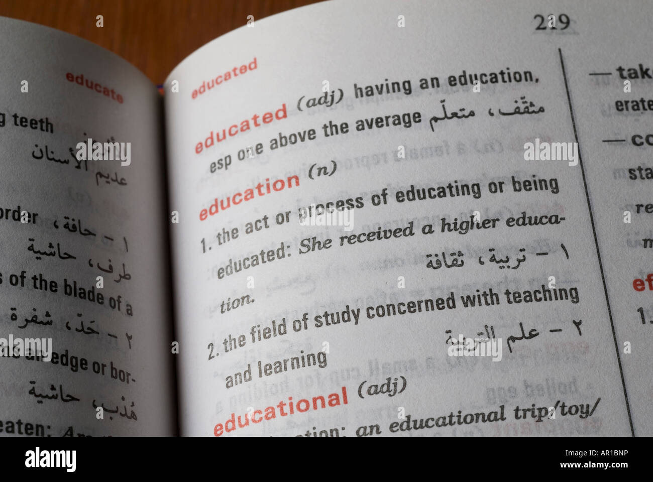 Bilingual dictionary, elevated view, close-up Stock Photo - Alamy