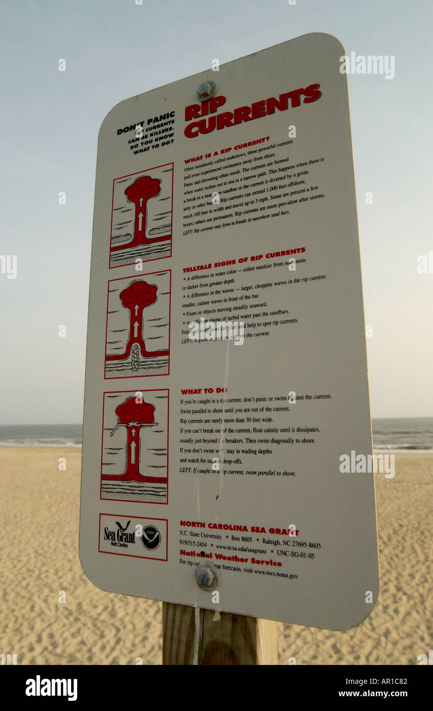 Vertical color image of a rip current sign at a beach along the North ...